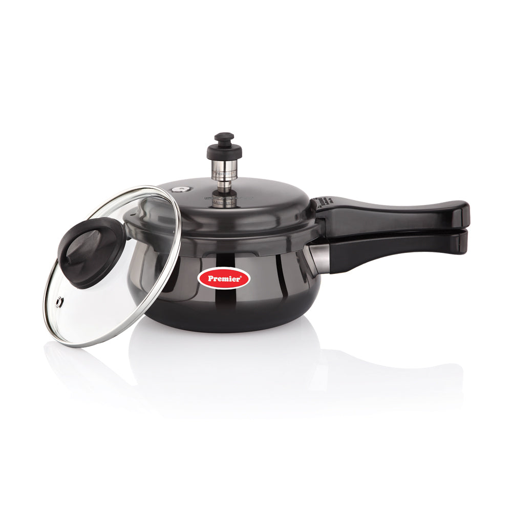 PREMIER ALUMINIUM TRENDY BLACK CUCINA HANDI PRESSURE COOKER WITH GLASS
