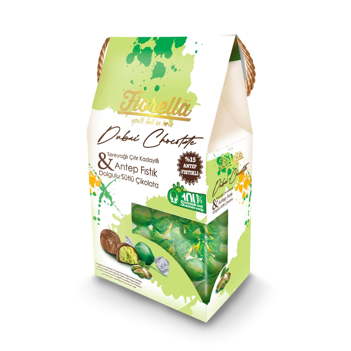 FIORELLA DUBAI MILK CHOCOLATE WITH PISTACHIO & KADAYIF 230GM